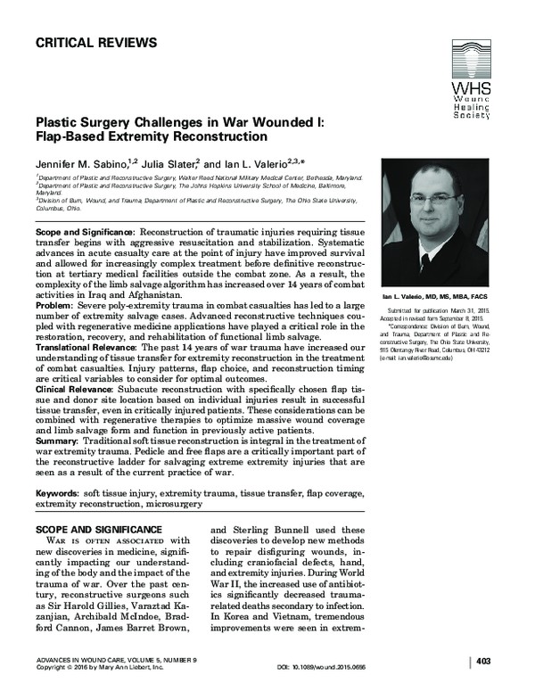 (PDF) Plastic Surgery Challenges in War Wounded I: Flap-Based Extremity ...