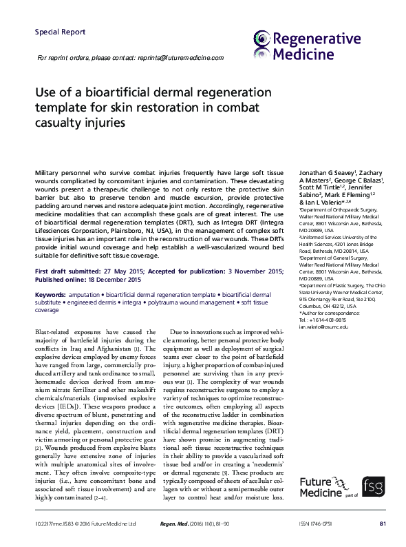 (PDF) Use of a bioartificial dermal regeneration template for skin ...