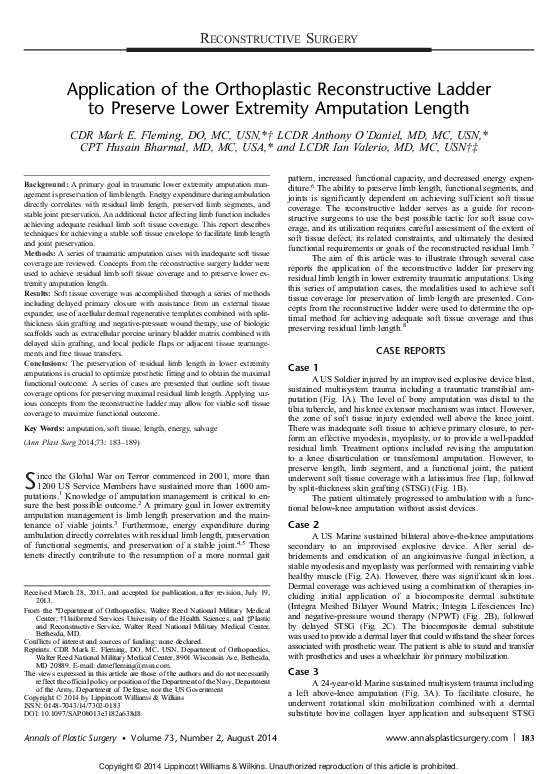 (PDF) Application of the Orthoplastic Reconstructive Ladder to Preserve ...