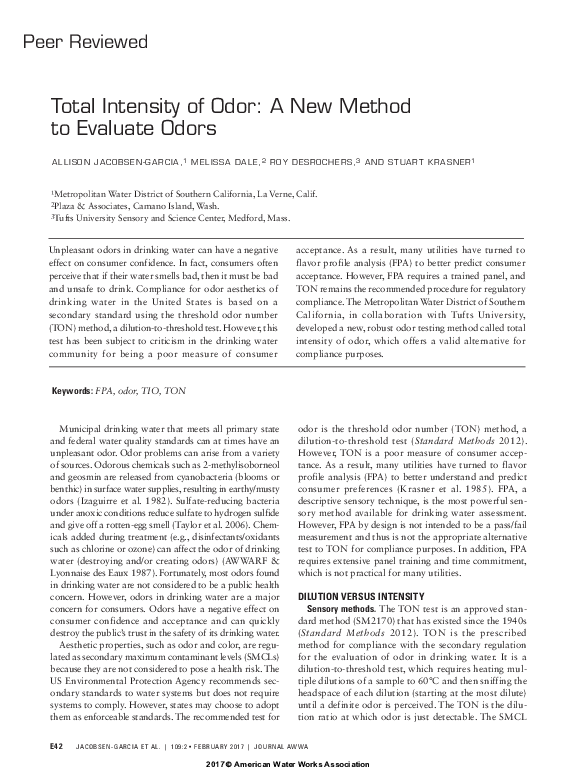 (PDF) Total Intensity of Odor: A New Method to Evaluate Odors