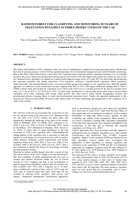(PDF) Random Forest for Classifying and Monitoring 50 Years of ...