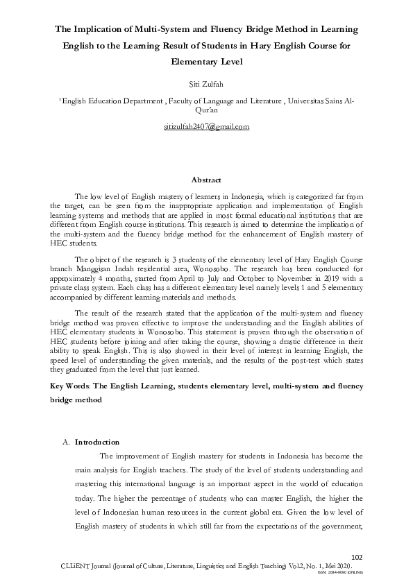 (PDF) The Implication of Multi-System and Fluency Bridge Method in ...