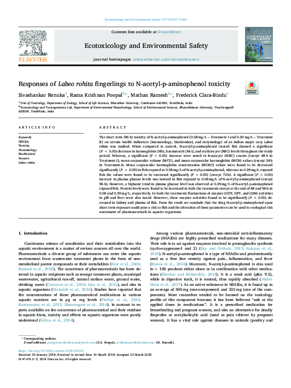 (PDF) Responses of Labeo rohita fingerlings to N-acetyl-p-aminophenol ...