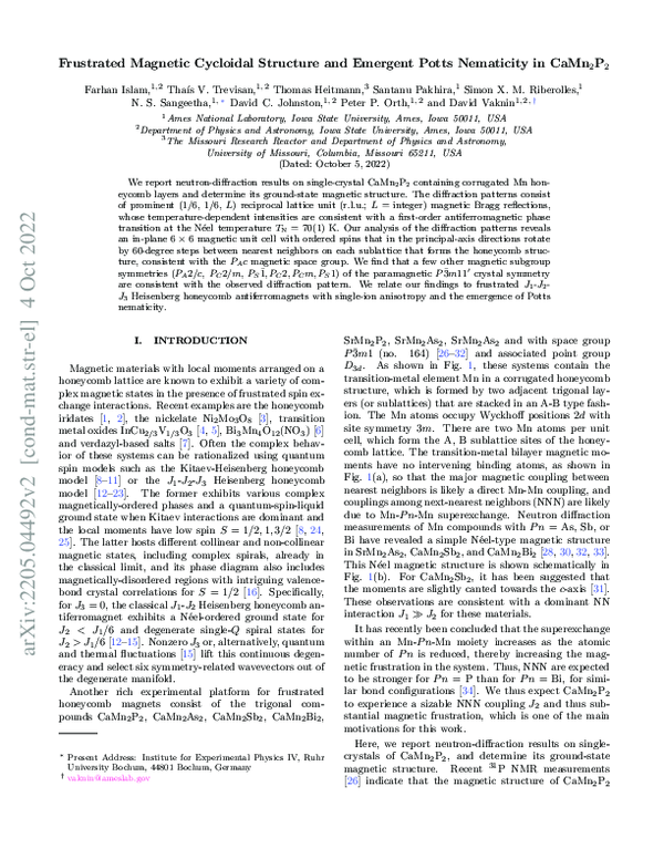 (PDF) Frustrated magnetic cycloidal structure and emergent Potts ...