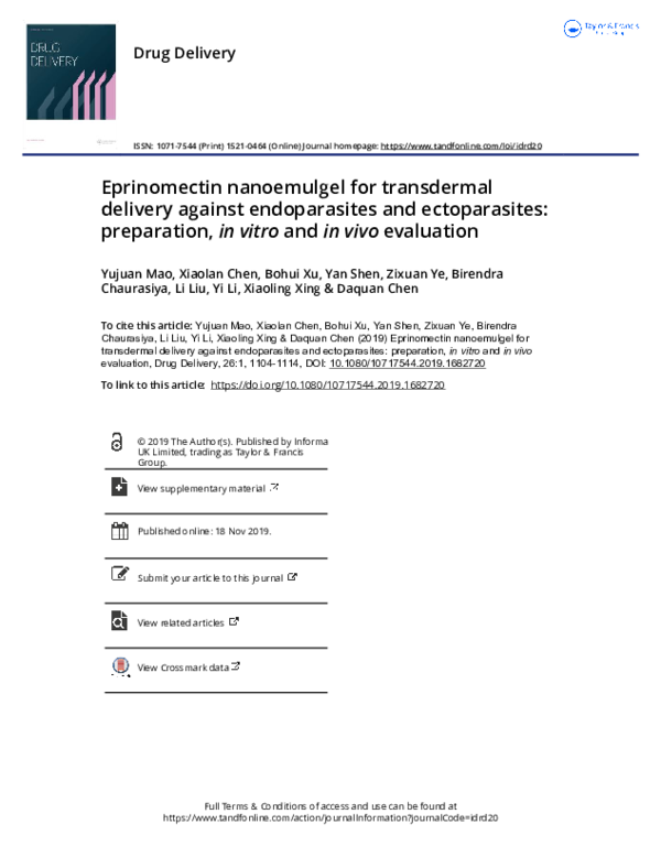 (PDF) Eprinomectin nanoemulgel for transdermal delivery against ...