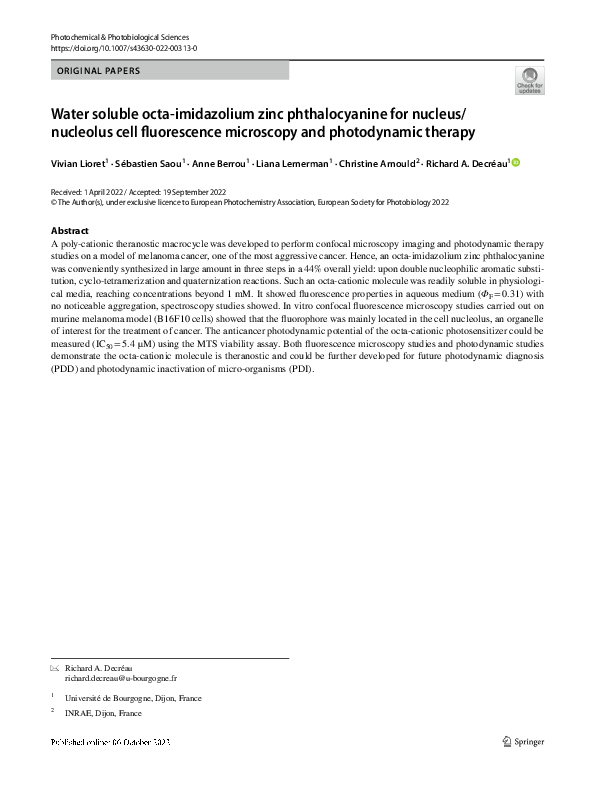 (PDF) Water soluble octa-imidazolium zinc phthalocyanine for nucleus ...
