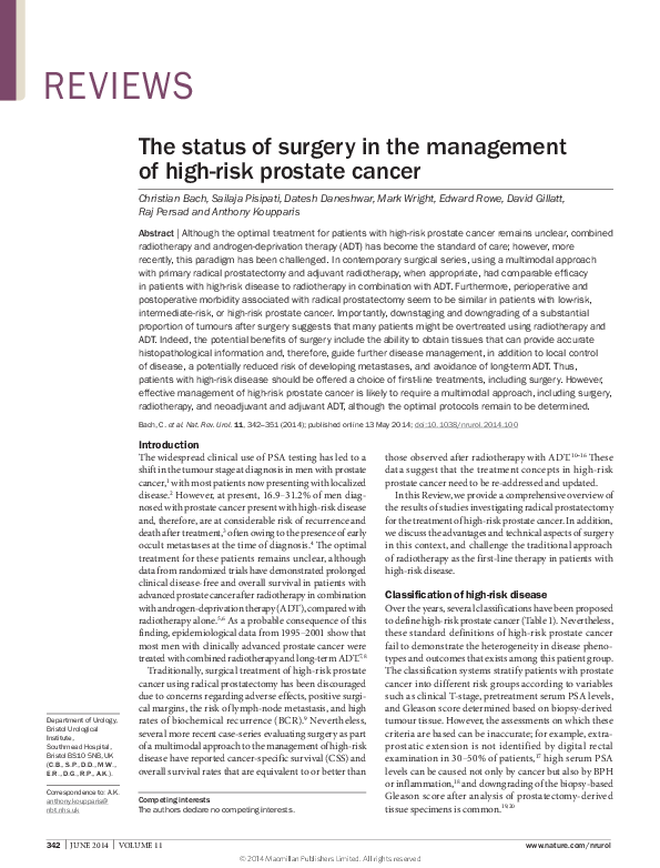 (PDF) The status of surgery in the management of high-risk prostate cancer