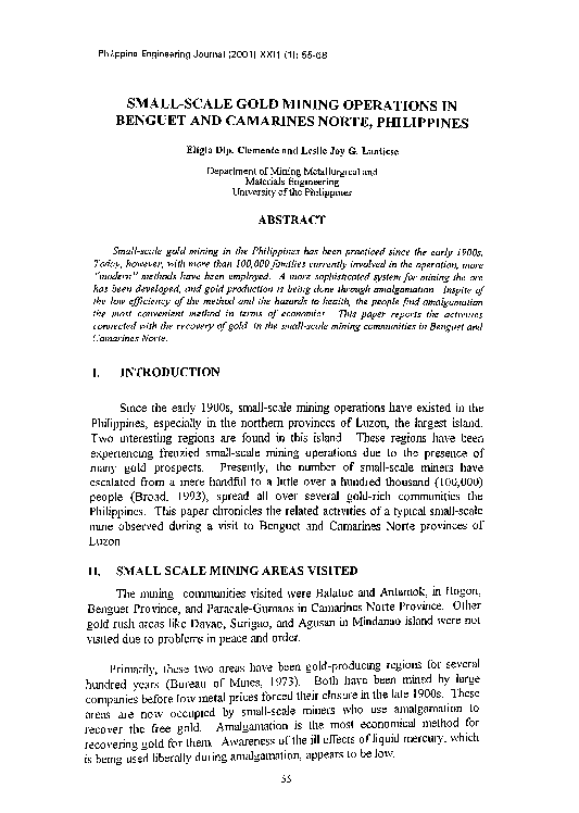 (PDF) Small Scale Gold Mining Operations in Benguet and Camarines Norte ...