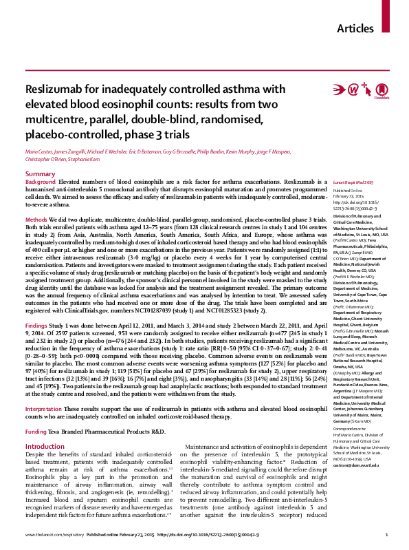 (PDF) Reslizumab for inadequately controlled asthma with elevated blood ...