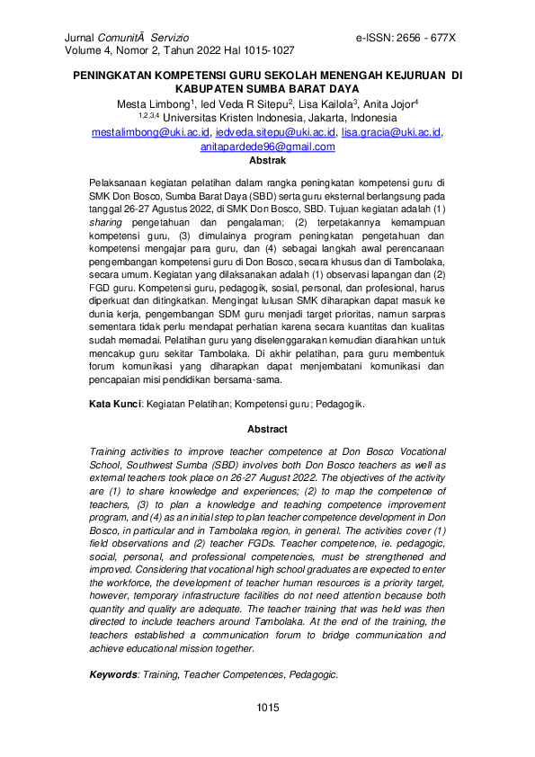 (PDF) Peningkatan Kompetensi Guru Sekolah Menengah Kejuruan DI Kabupaten Sumba Barat Daya