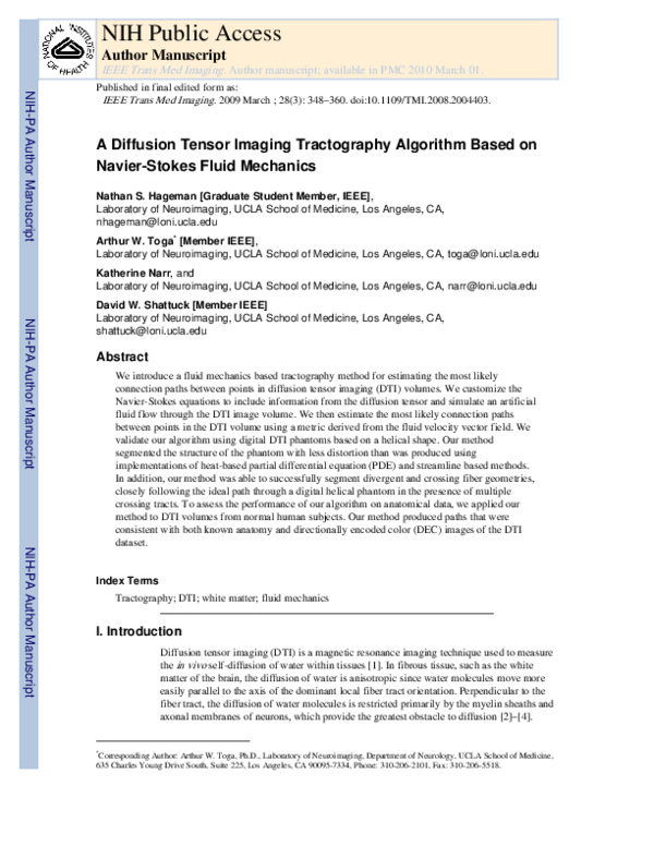 A Diffusion Tensor Imaging Tractography Algorithm Based on Navier–Stokes Fluid Mechanics