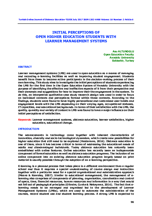 (PDF) Initial Perceptions of Open Higher Education Students with Learner Management Systems