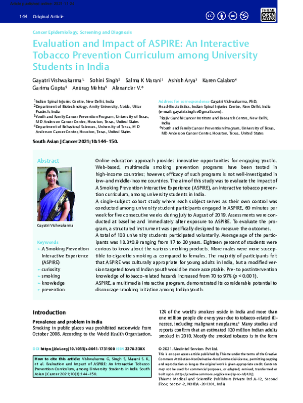 (PDF) Evaluation and Impact of ASPIRE: An Interactive Tobacco ...