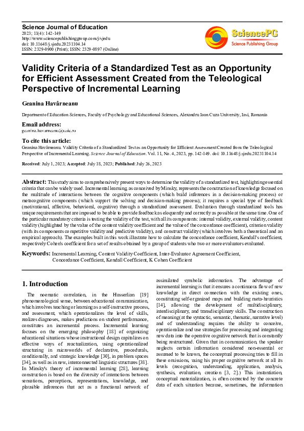 (PDF) Validity Criteria of a Standardized Test as an Opportunity for ...