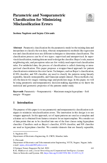 (PDF) Parametric and Nonparametric Classification for Minimizing Misclassification Errors