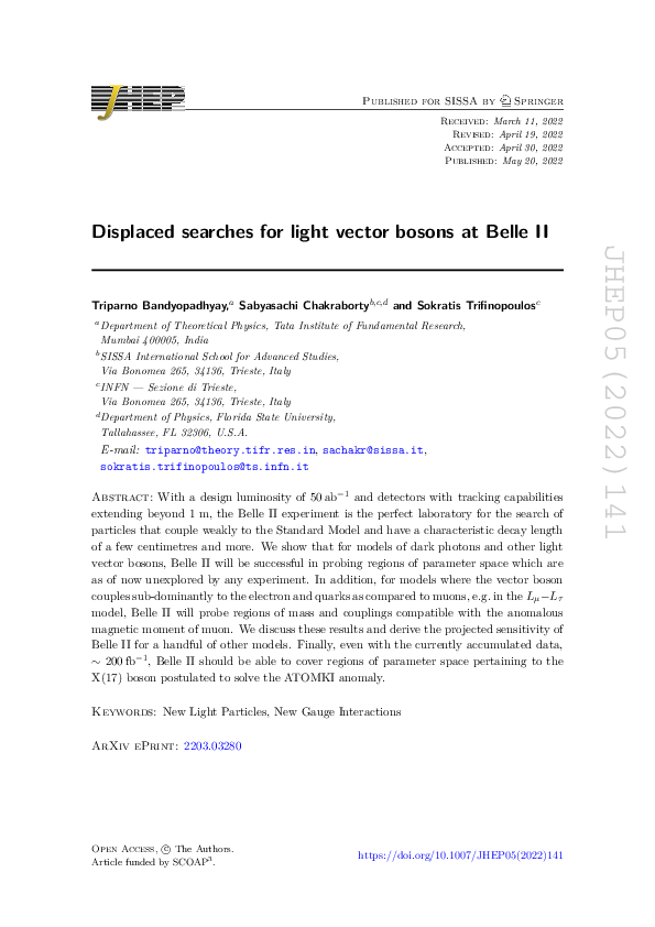 (PDF) Displaced searches for light vector bosons at Belle II ...