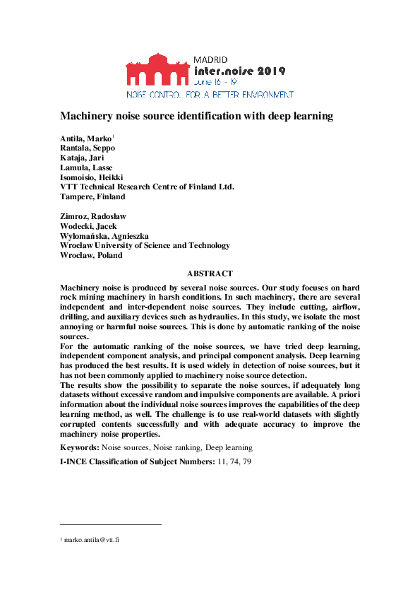 (PDF) Machinery noise source identification with deep learning