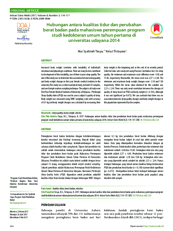 (PDF) Hubungan antara kualitas tidur dan perubahan berat badan pada mahasiswa perempuan program ...