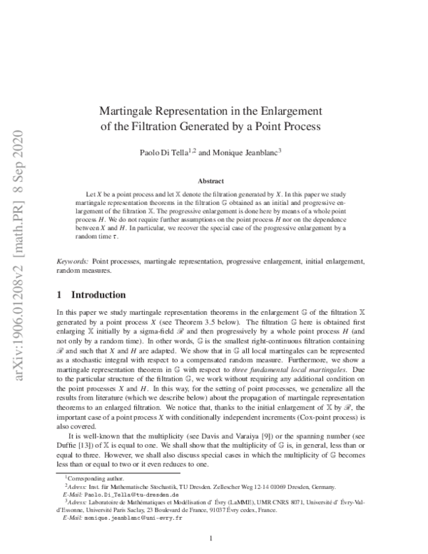 (PDF) Martingale representation in the enlargement of the filtration ...