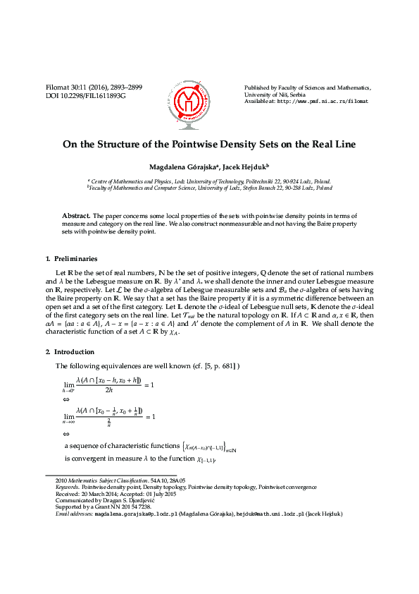 (PDF) On the generalization of density topologies on the real line | Jacek Hejduk - Academia.edu
