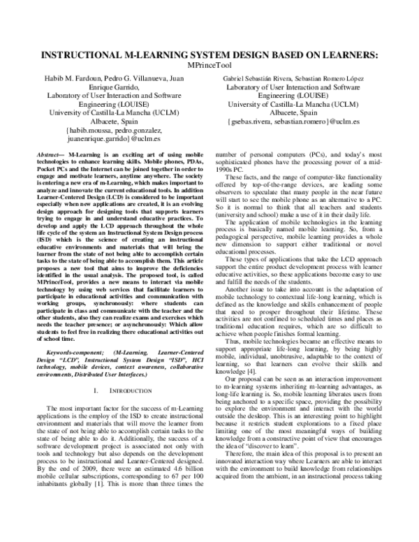 (PDF) Instructional m-Learning System Design Based on Learners: MPrinceTool