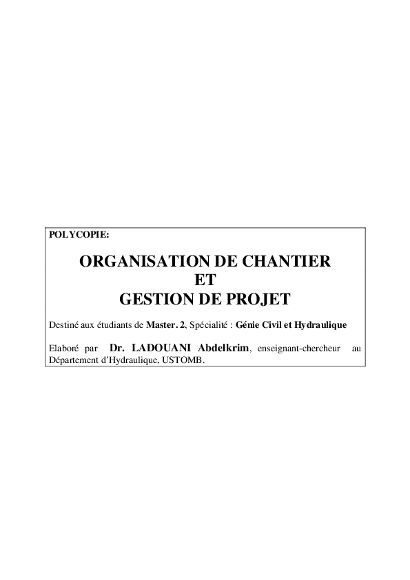 (PDF) Organisation De Chantier et Gestion De Projet