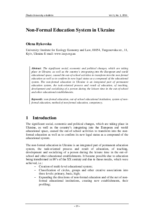 (PDF) Non-Formal Education System in Ukraine