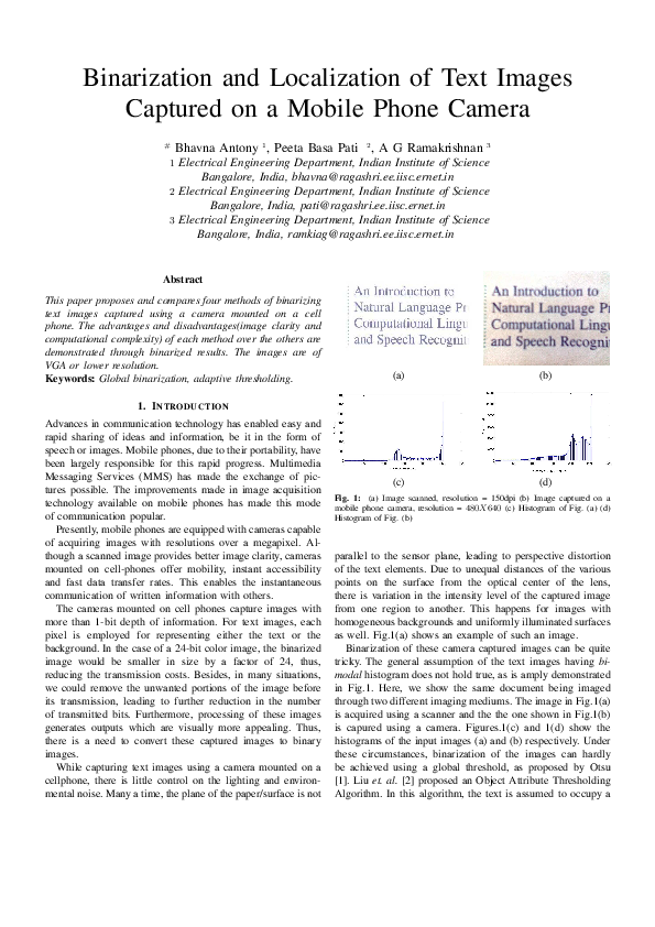 (PDF) Binarization and localization of text images captured on a mobile phone camera