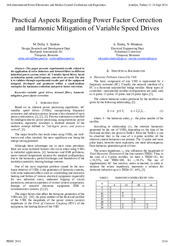 (PDF) Practical aspects regarding power factor correction and harmonic mitigation of variable ...