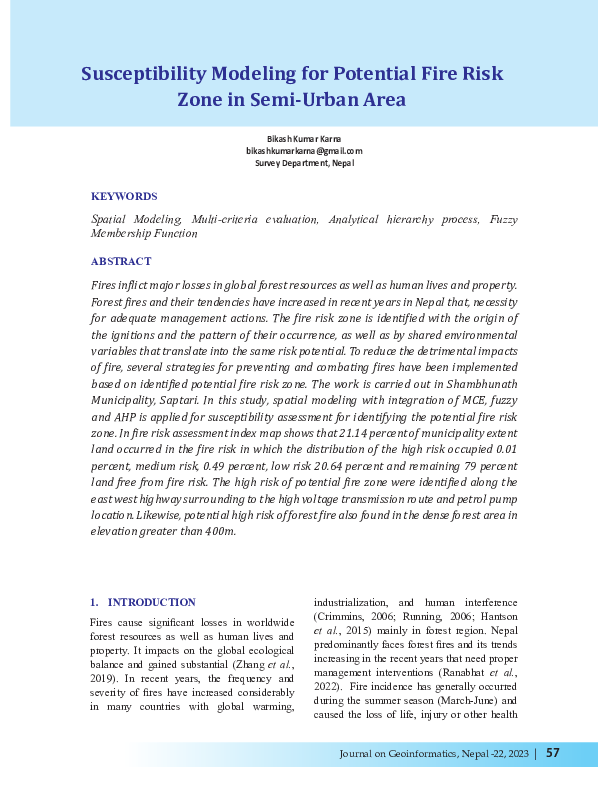 (PDF) Susceptibility Modeling for Potential Fire Risk Zone in Semi ...