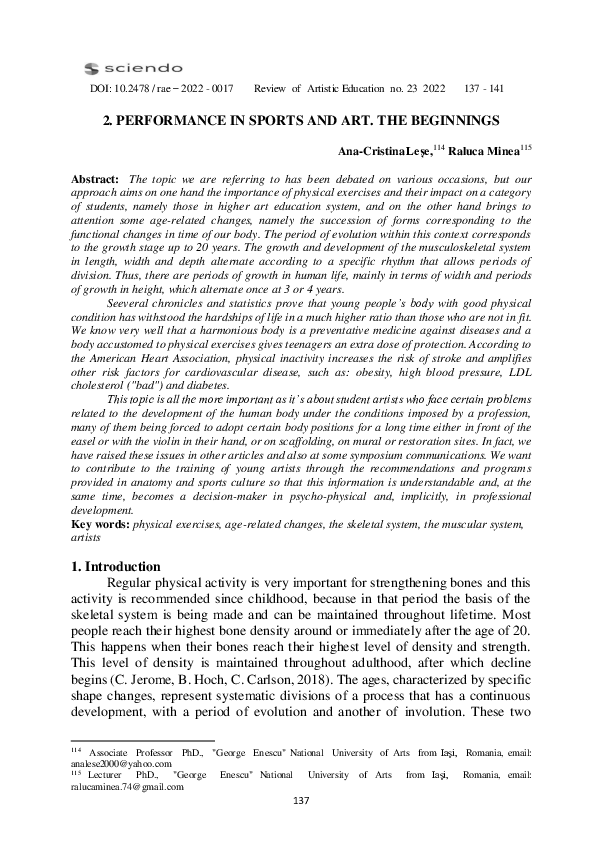 (PDF) 2. Performance in Sports and Art. The Beginnings