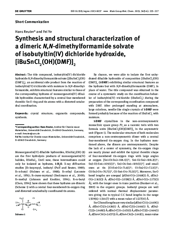 (PDF) Synthesis and structural characterization of a dimeric N,N-dimethylformamide solvate of ...
