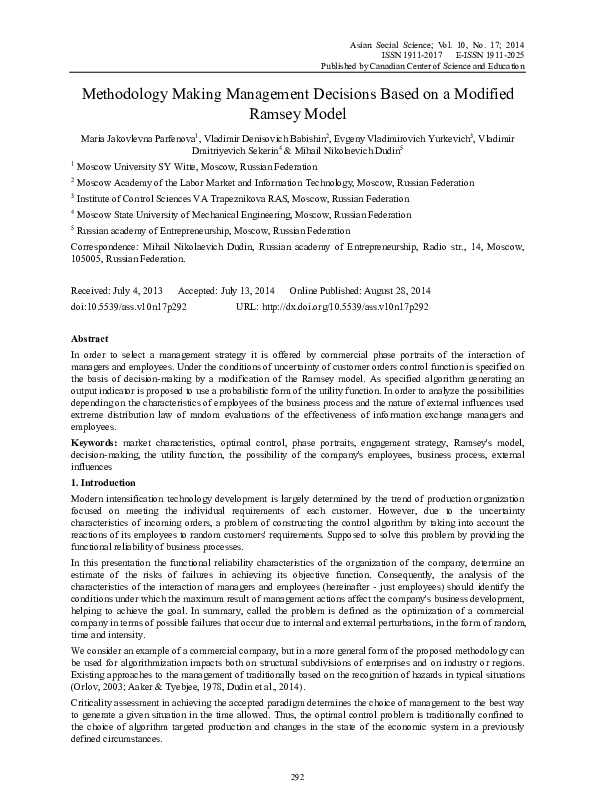 (PDF) Methodology Making Management Decisions Based on a Modified ...