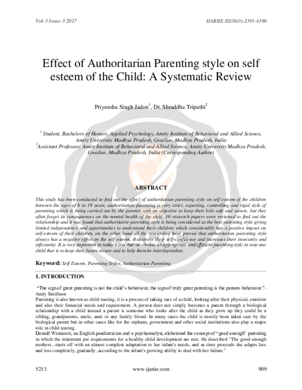 (PDF) Effect of Authoritarian Parenting style on self esteem of the ...