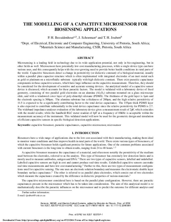 (PDF) The modelling of a capacitive microsensor for biosensing applications