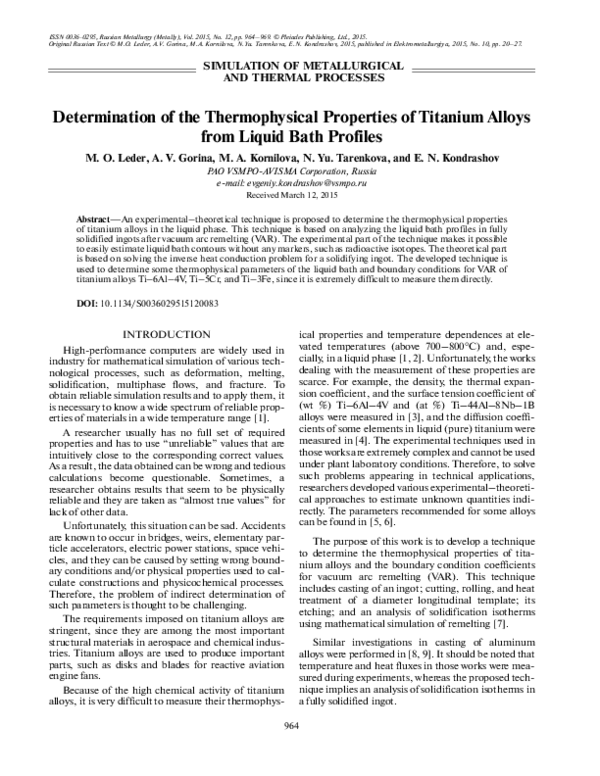 (PDF) Determination of thermophysical properties of the iso-massic ...