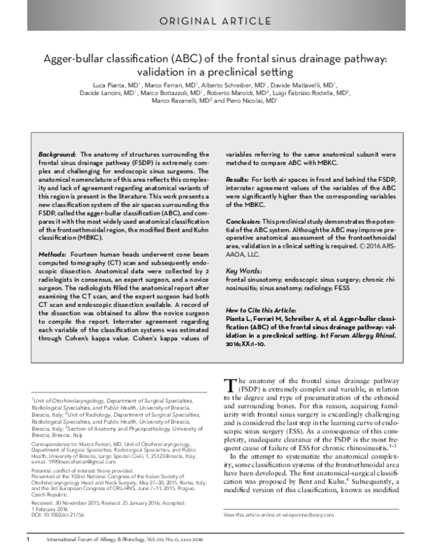 (PDF) Agger-bullar classification (ABC) of the frontal sinus drainage ...