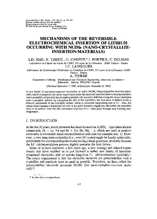 (PDF) Mechanisms of the Reversible Electrochemical Insertion of Lithium ...