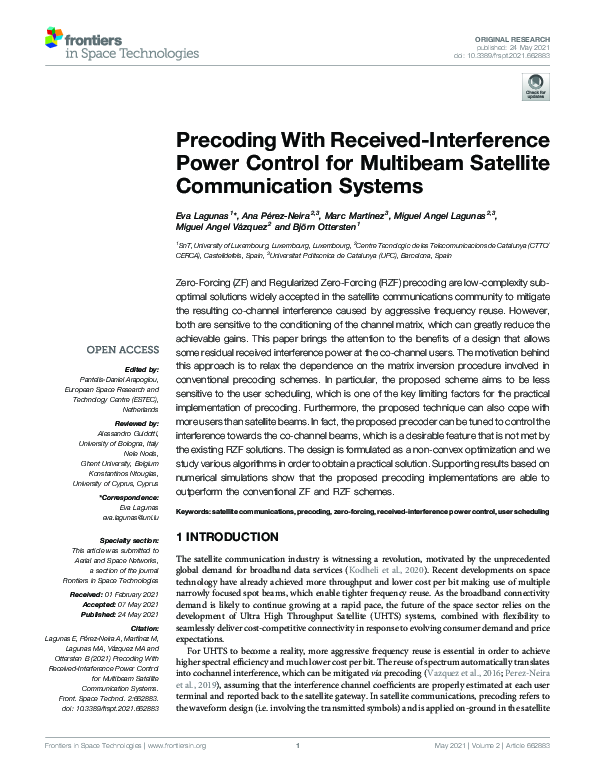 (PDF) Precoding With Received-Interference Power Control for Multibeam Satellite Communication ...