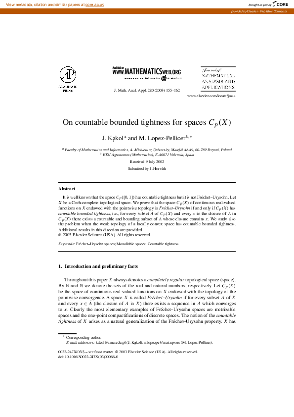 (PDF) On countable bounded tightness for spaces Cp(X)
