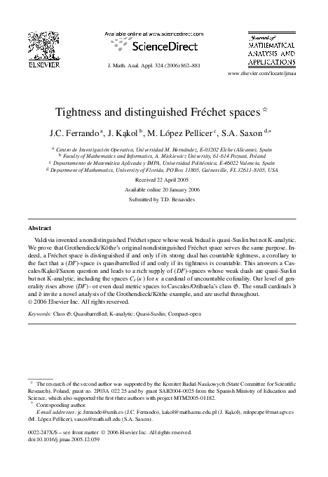 (PDF) Tightness and Distinguished Fréchet Spaces