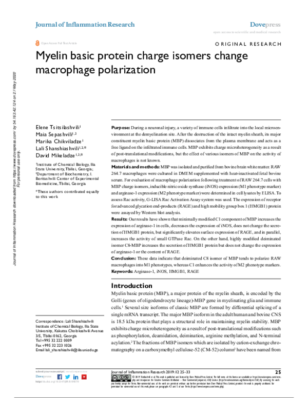 (PDF) Myelin basic protein charge isomers change macrophage polarization