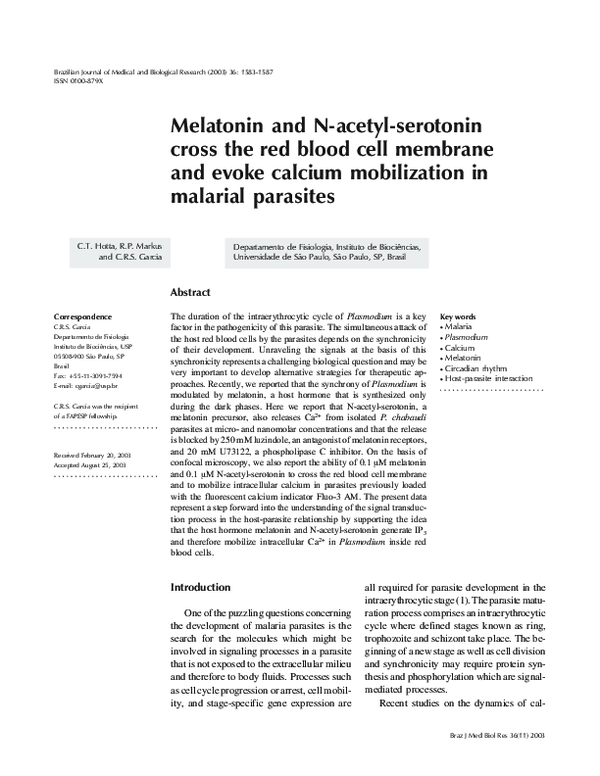 (PDF) Melatonin and N-acetyl-serotonin cross the red blood cell ...