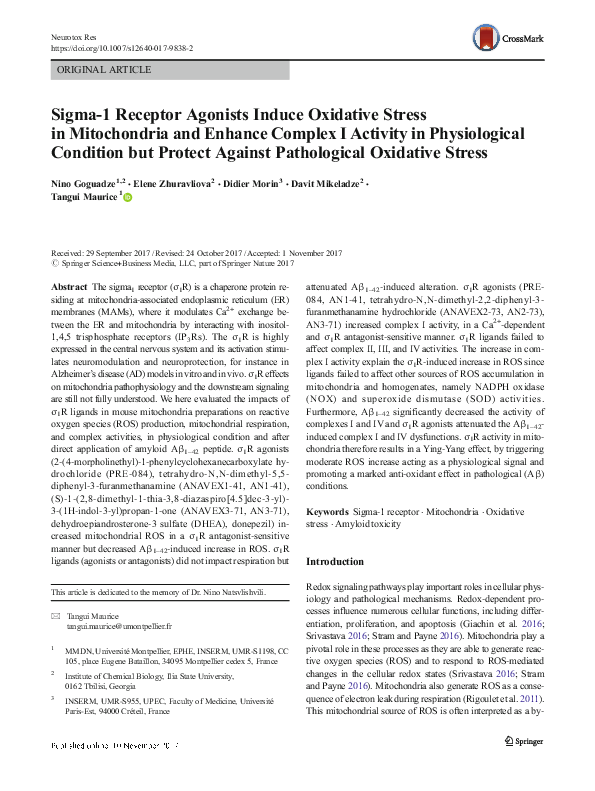 (PDF) Sigma-1 Receptor Agonists Induce Oxidative Stress in Mitochondria ...