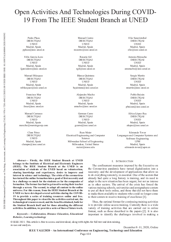 (PDF) Open Activities And Technologies During COVID19 From The IEEE ...