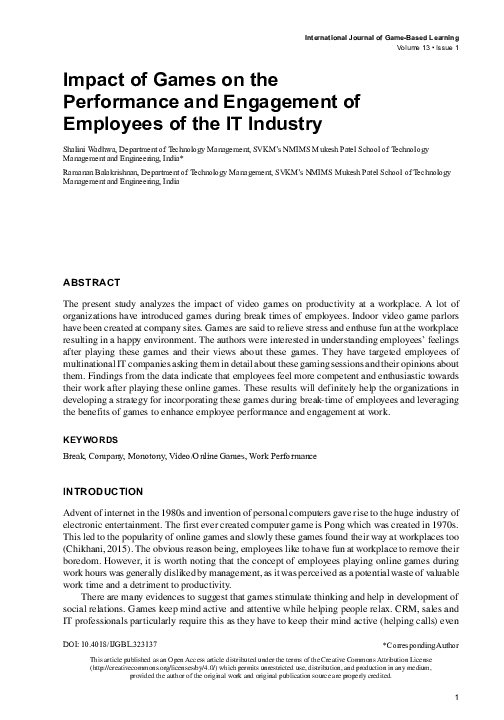 (PDF) Impact of Games on the Performance and Engagement of Employees of ...