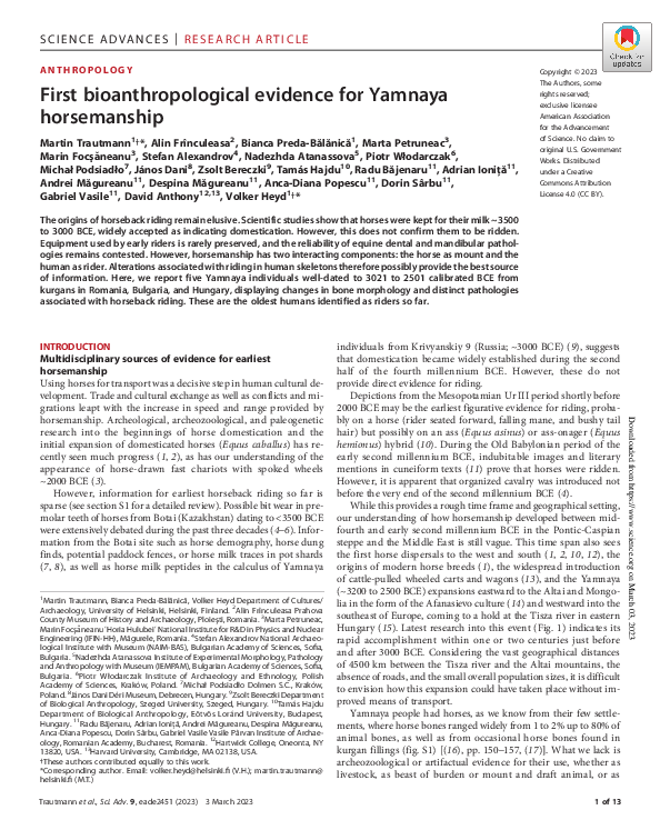(PDF) First bioanthropological evidence for Yamnaya horsemanship