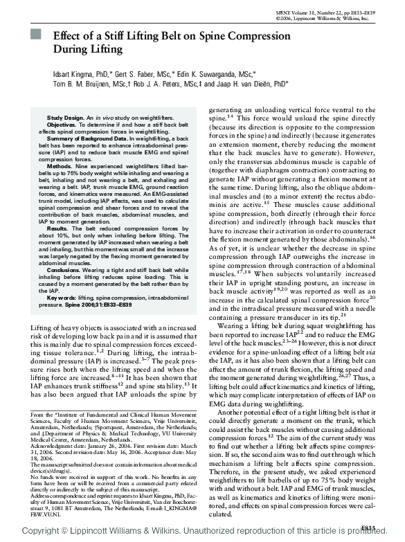 (PDF) Effect of a stiff lifting belt on spine compression during lifting