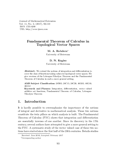 (PDF) Fundamental Theorem of Calculus in Topological Vector Spaces