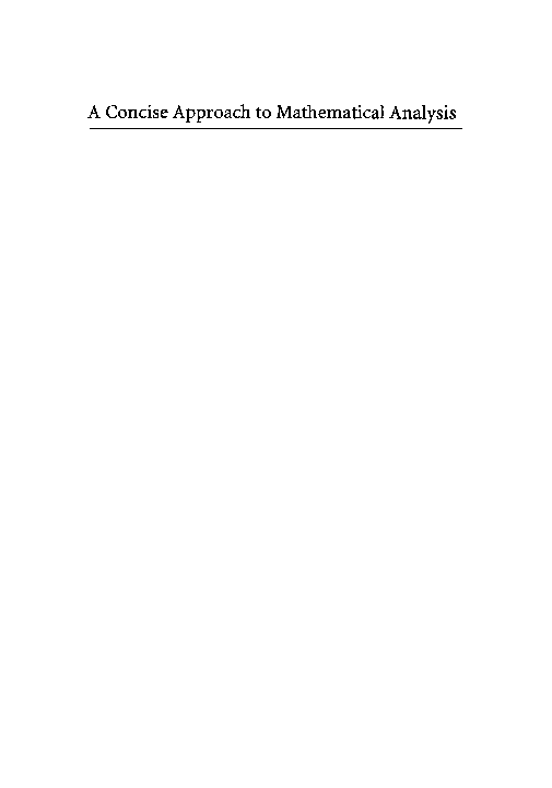 (PDF) A Concise Approach to Mathematical Analysis